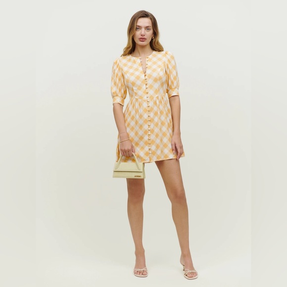 Reformation | Dresses | Nwt Reformation Laylin Gingham Puff Sleeve ...